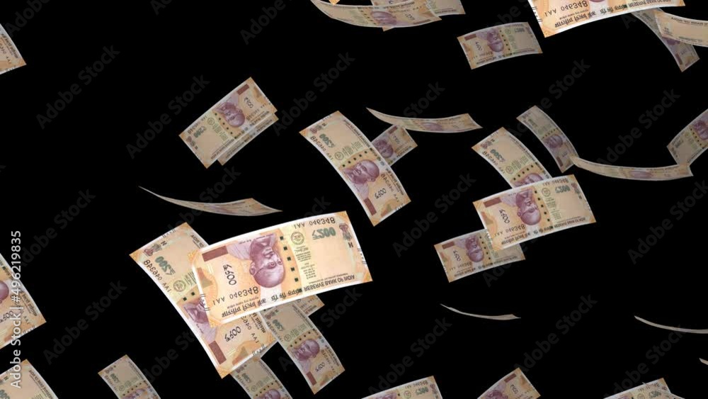 200 Indian Rupee bills falling down. Banknotes isolated on transparent ...