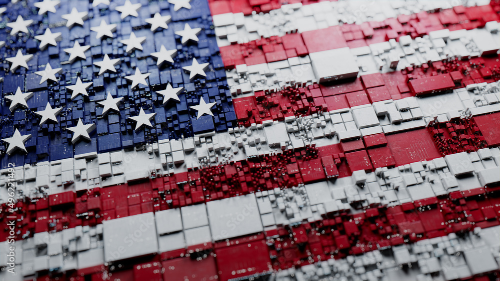 Flag of USA rendered in a Futuristic 3D style. American Network Concept ...