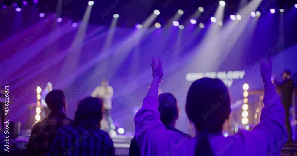 Female Christian Worships and Praises God on Music Concert, Youth ...