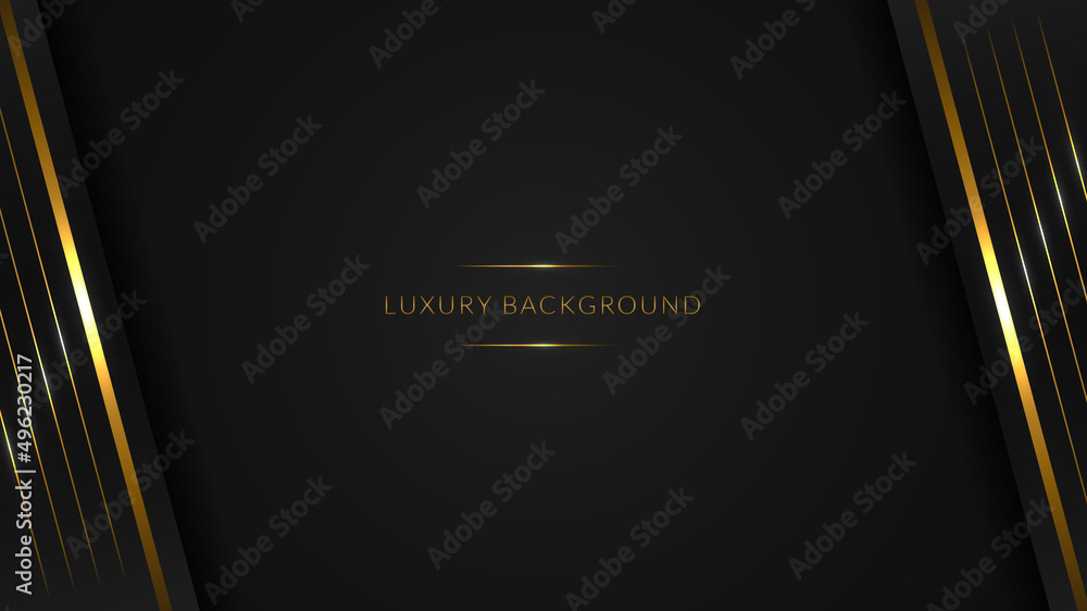 Abstract dark black color background overlapping layers and golden ...