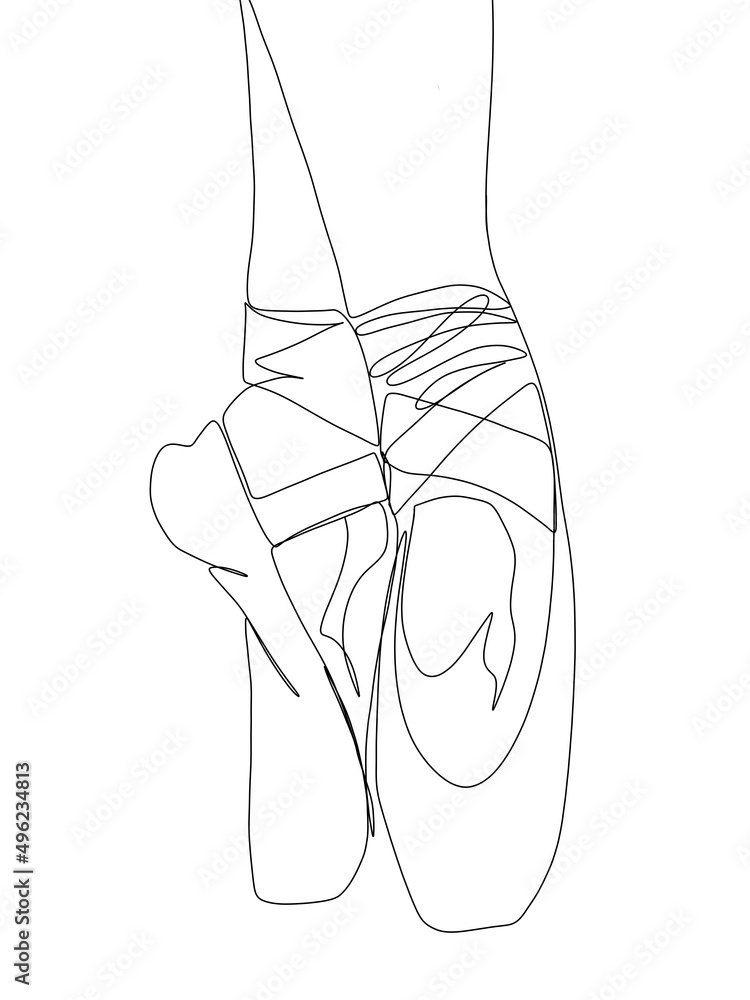 Ballet dancer legs is drawn in one line art style. Body expression ...