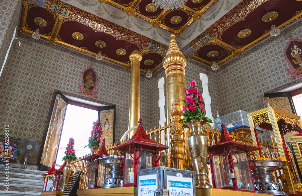 Bangkok, Thailand - Mar 29, 2022: The original holy golden pillar of ...