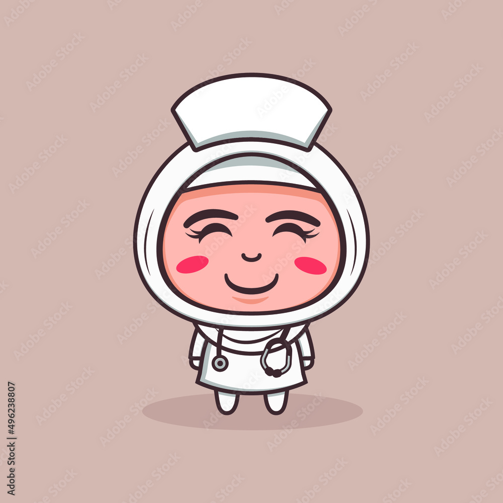 Cute Kid Girl Hijab Cartoon Character with nurse costume. premium ...