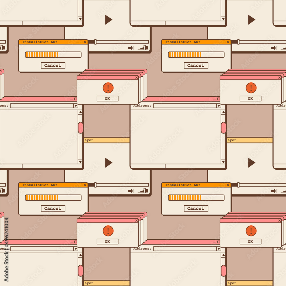 Old computer aesthetic seamless pattern. Retro screen panel with user ...