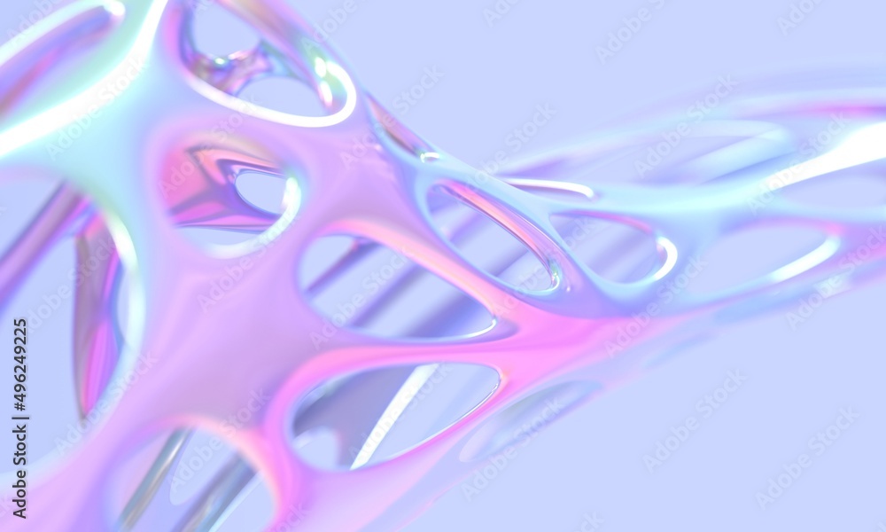 3D holographic background with abstract metal shapes, chromatic hollow ...