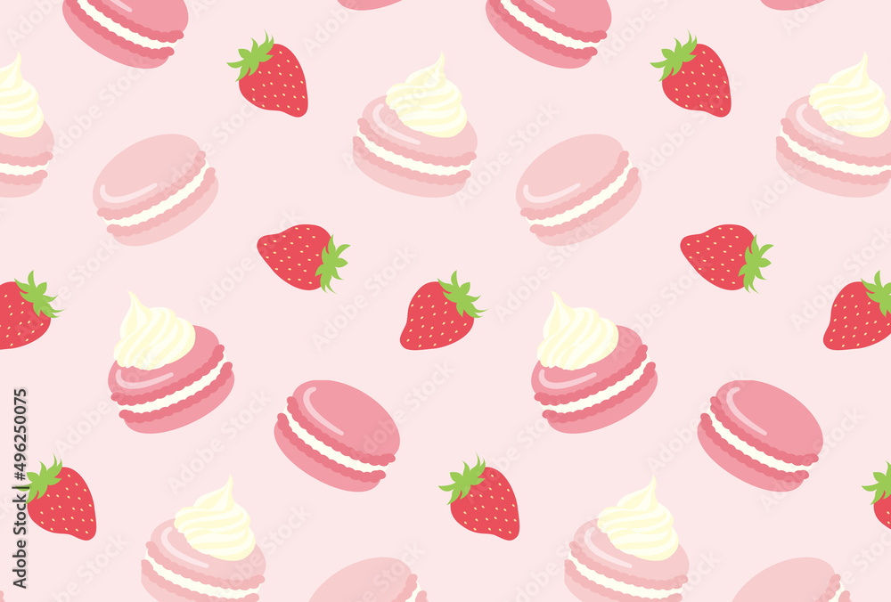 seamless pattern with French macarons and strawberries for banners ...