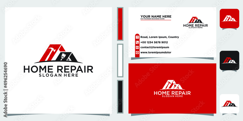 Home Repair Logo Design and business card template Premium Vector Stock ...