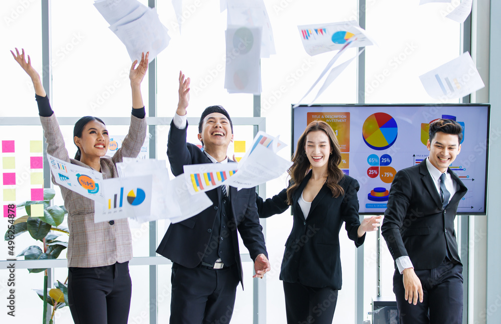 Group of Asian happy excited cheerful professional successful ...