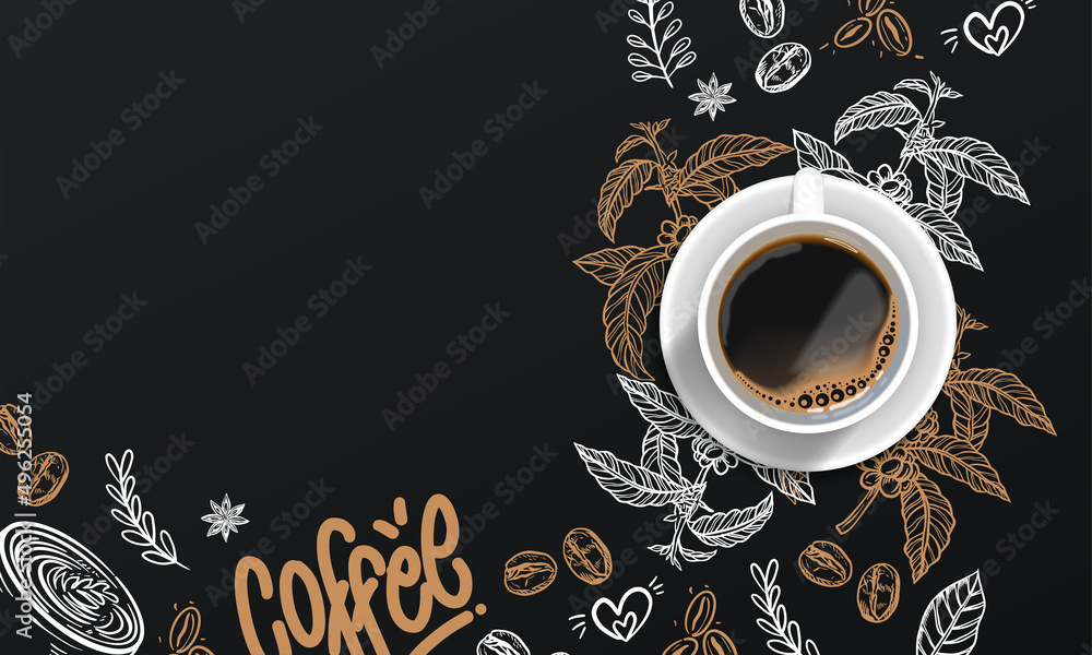 Realistic coffee background with drawings Stock Vector | Adobe Stock