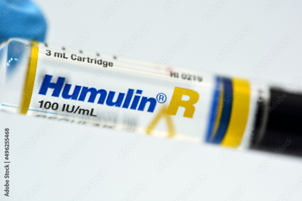 Cairo, Egypt, January 2 2022, Humulin R human insulin rDNA 100 IU ...