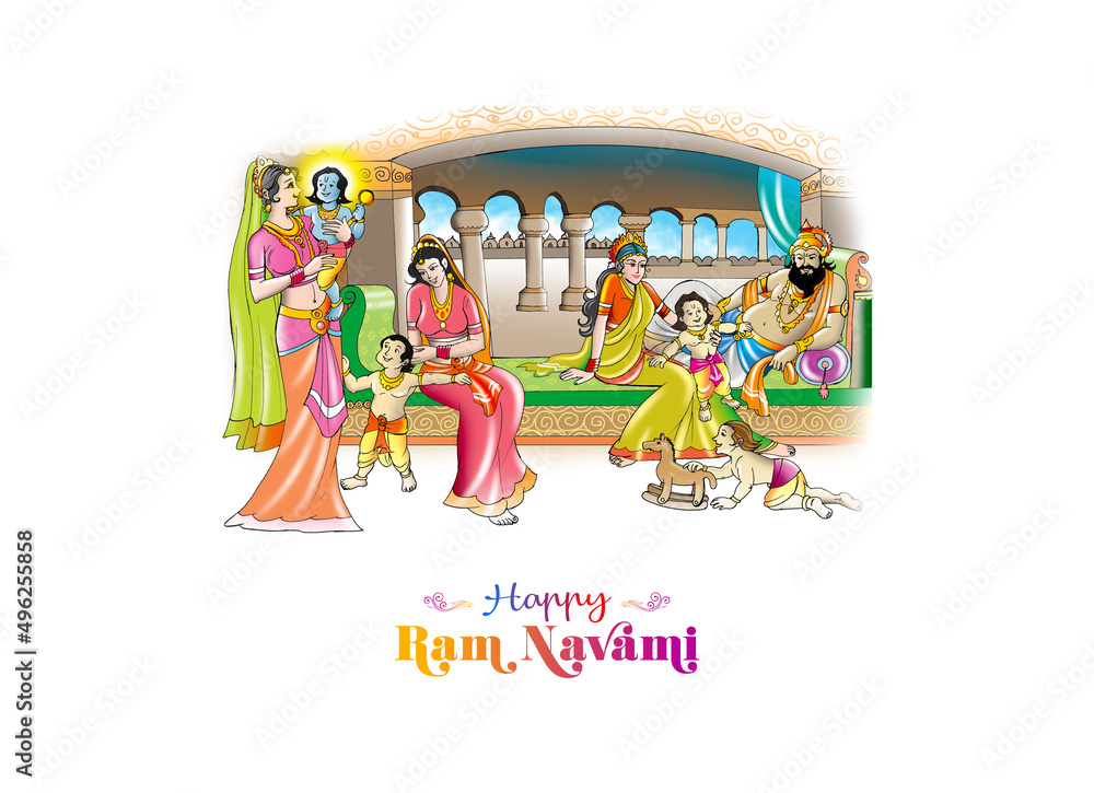 Happy Ram Navami. Lord Rama birth with 3 brothers, queen and king ...