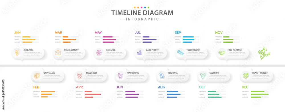 Infographic template for business. 12 Months Timeline diagram calendar ...
