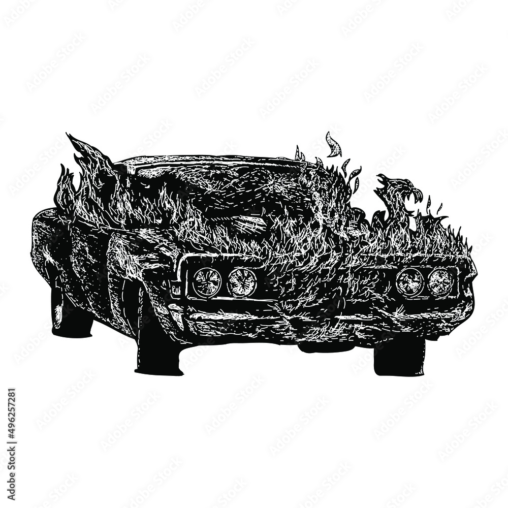 burning car illustration isolated on white background Stock Vector ...