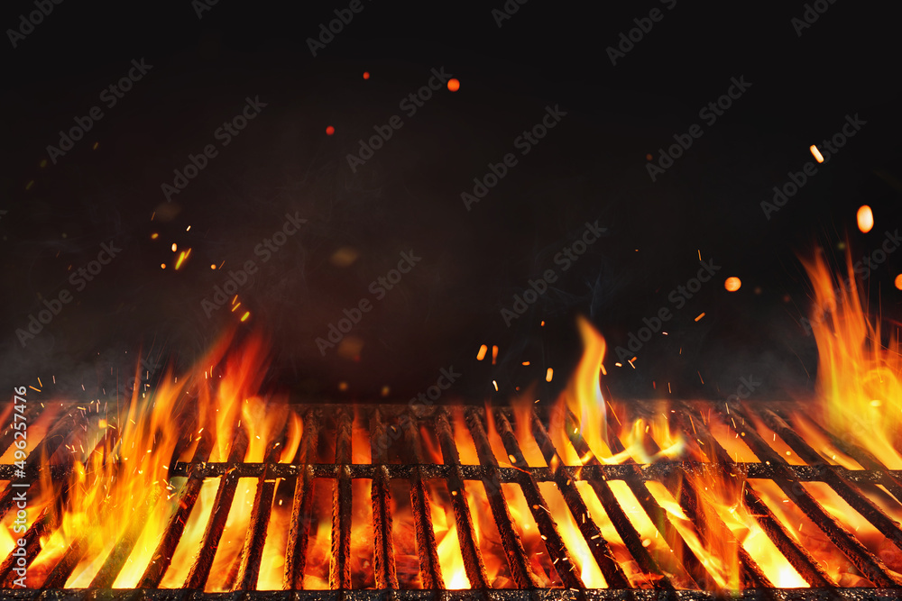 Fire embers particles over black background. Grill Background - Empty ...