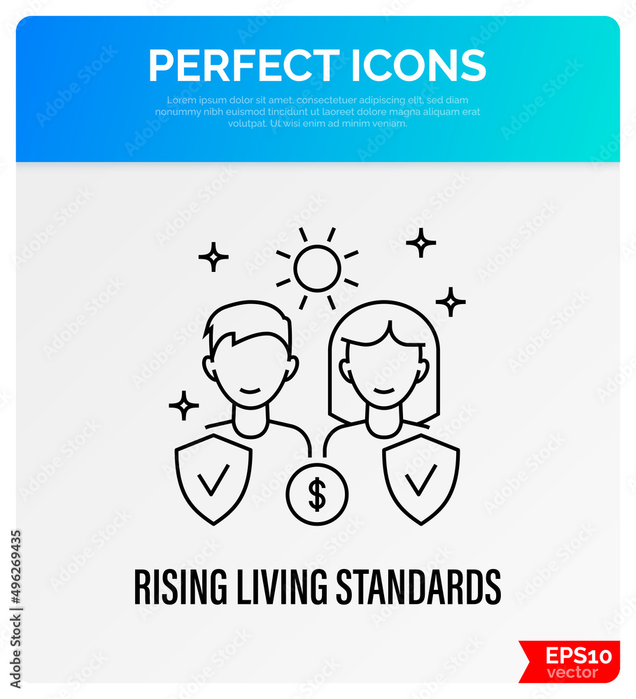 Quality of life. Rising living standards thin line icon. Rising of ...