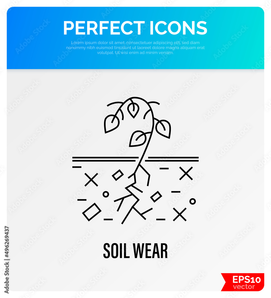 Soil wear thin line icon. Plant cannot grow in depleted soil. Soil ...