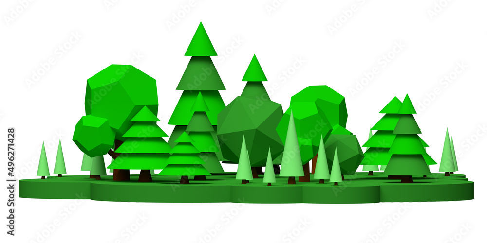 3d forest with low poly trees, pines and firs, modern 3d illustration ...