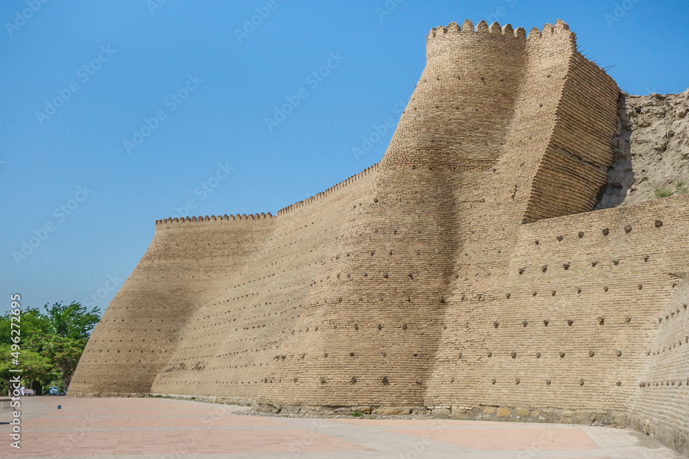 Walls of the Ark, citadel of Khans of Bukhara (Uzbekistan). Photo shows ...
