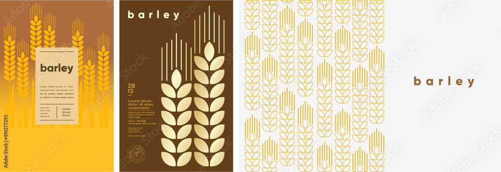 Barley. Food and natural products. Set of vector illustrations ...