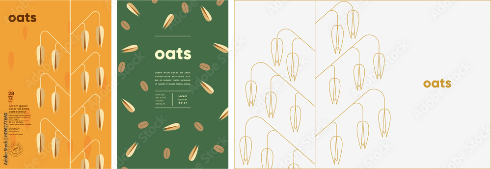 Oats. Food and natural products. Set of vector illustrations. Geometric ...