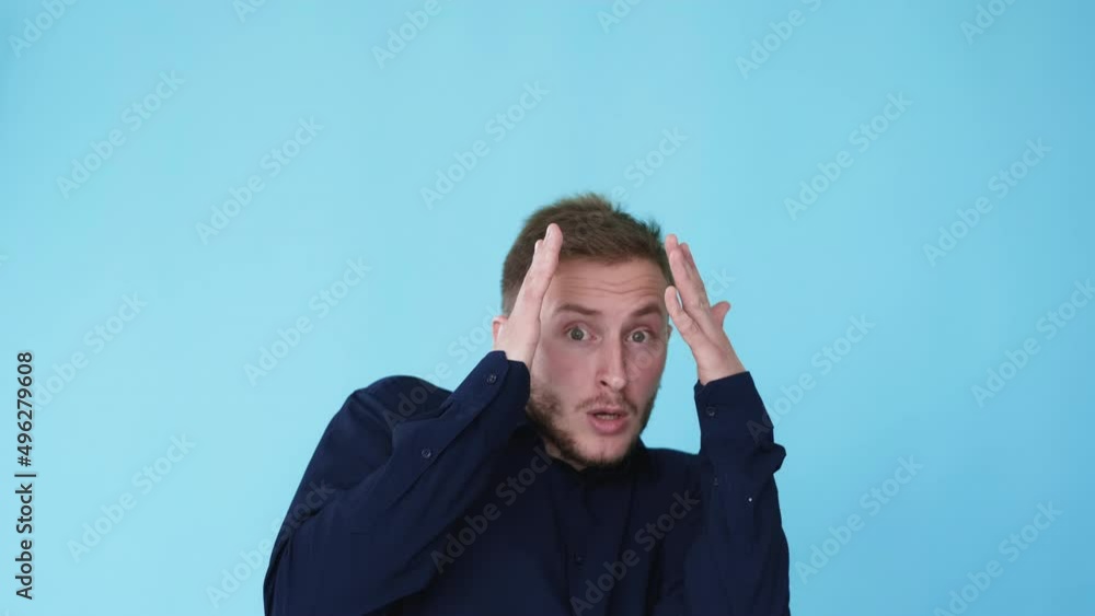 Scared man. Fear expression. Anxiety stress. Boomerang motion ...