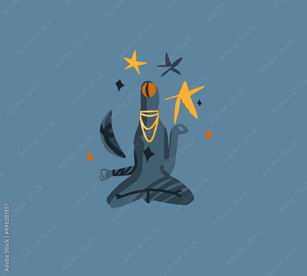 Funny space meditating character with a big eye and a round head.Cute ...