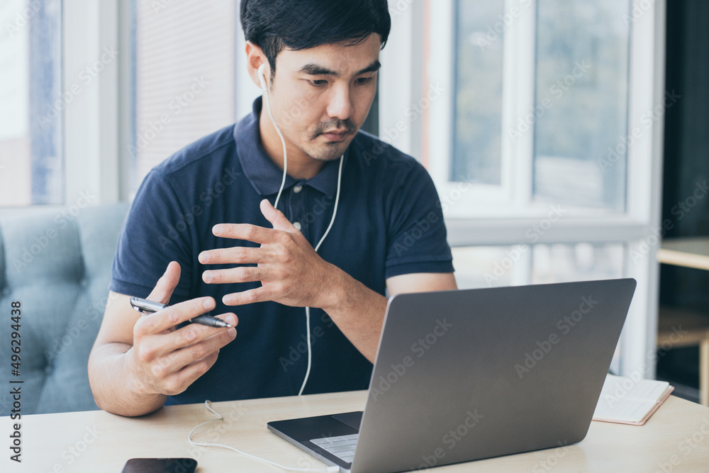 asian man work using computer hand typing laptop keyboard contact us ...