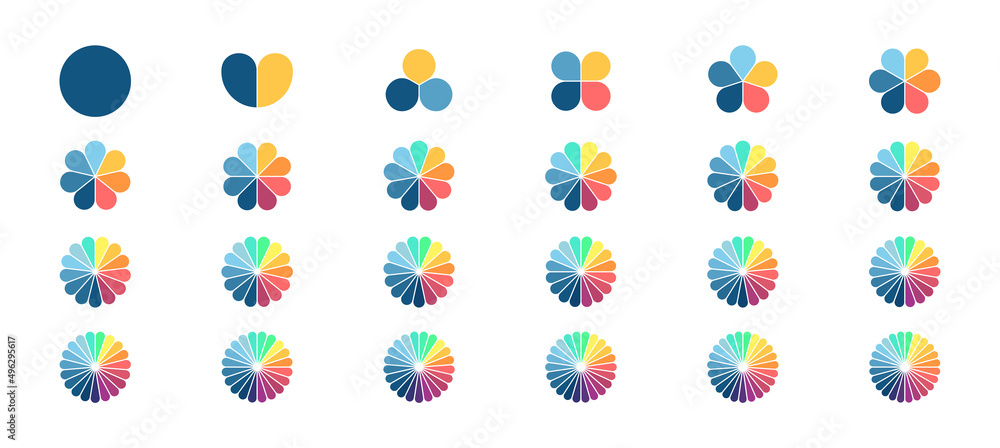 Pie chart collection. Flower charts for infographics, presentations ...