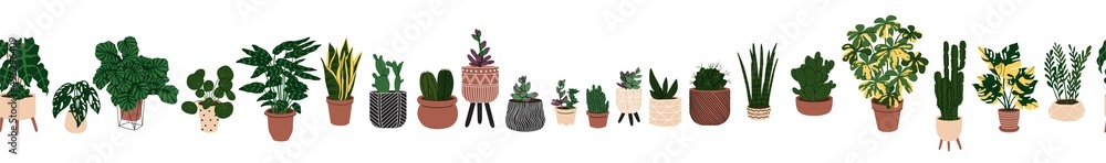 Seamless border with room plants in the pots. Web or Interior design ...