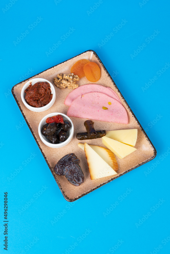 In the isolated environment in the blue background, the palli, olive ...