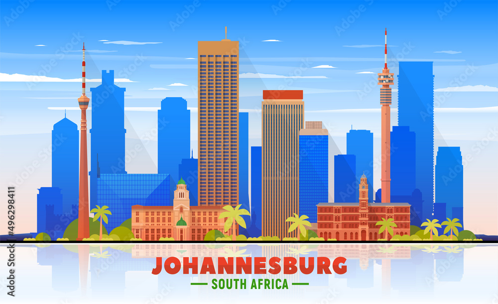 Johannesburg, ( South Africa ) city skyline vector illustration sky ...