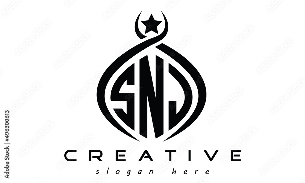SNJ three letters monogram curved oval initial logo design, geometric ...