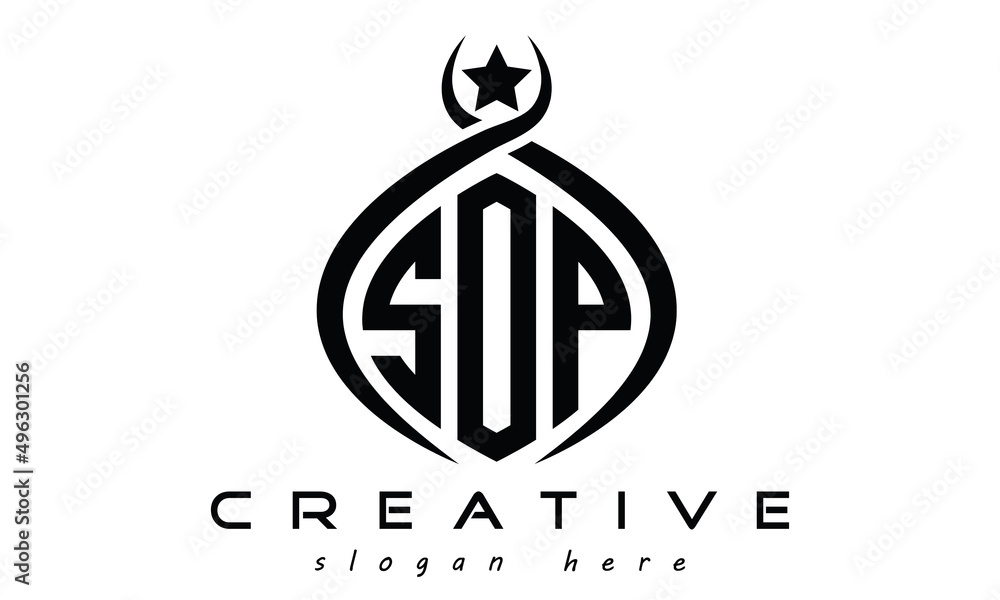 SOP three letters monogram curved oval initial logo design, geometric ...