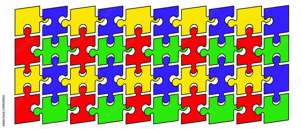 Cartoon autism ribbon. Vector world awareness day. Jigsaw line pattern ...