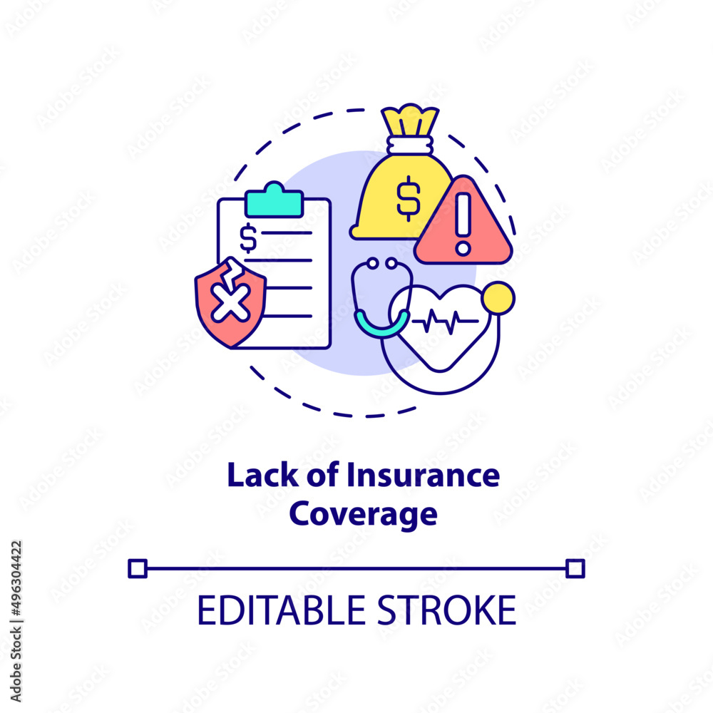 Lack of insurance coverage concept icon. Biggest problem facing healthcare abstract idea thin ...