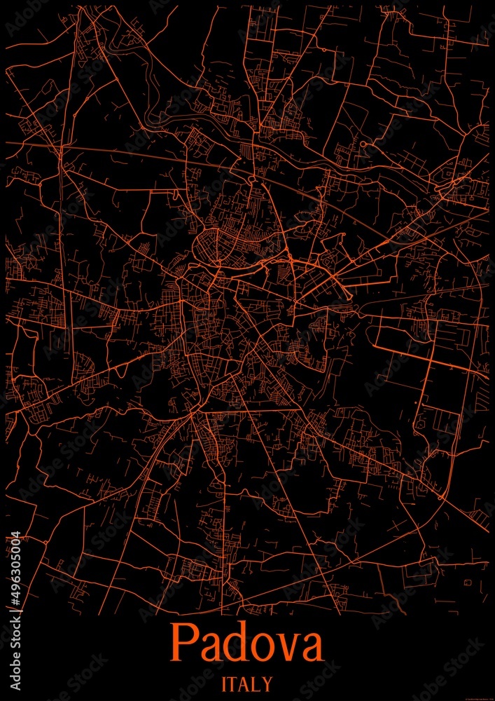 Black and orange halloween map of Padova Italy.This map contains ...