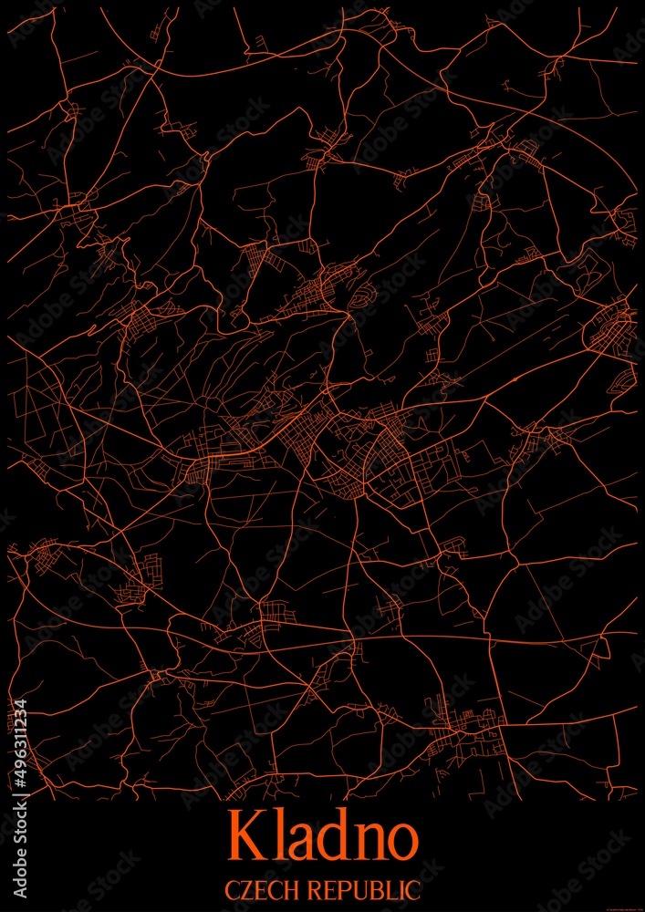 Black and orange halloween map of Kladno Czech Republic.This map ...