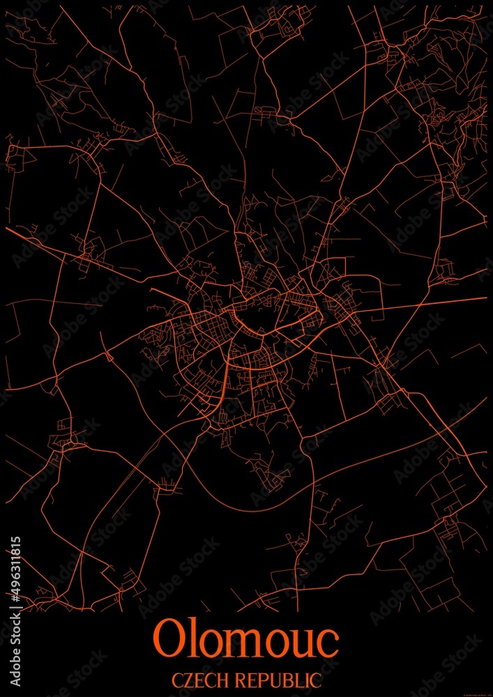 Black and orange halloween map of Olomouc Czech Republic.This map ...