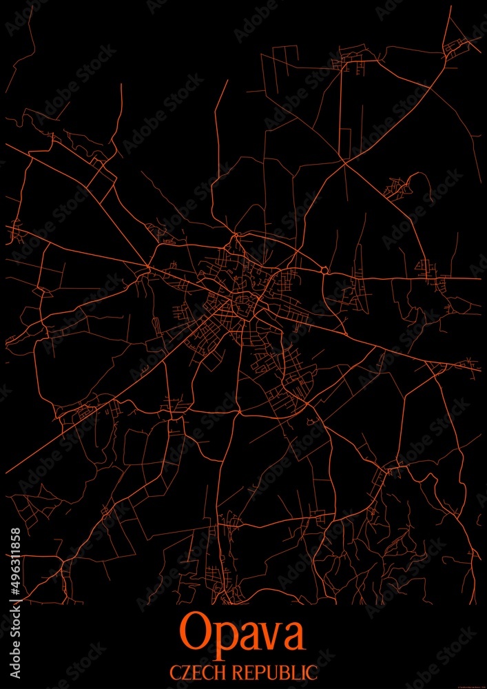 Black and orange halloween map of Opava Czech Republic.This map ...