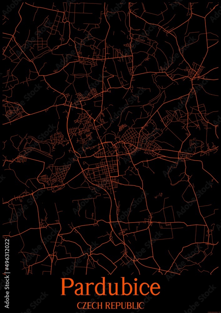 Black and orange halloween map of Pardubice Czech Republic.This map ...