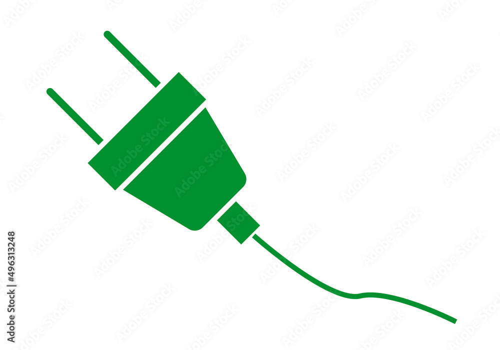 Icono verde de enchufe verde en fondo blanco. Stock Vector | Adobe Stock
