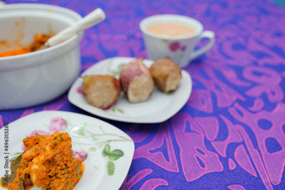 Glutinous rice steamed cooked with coconut milk in pitcher plants known ...