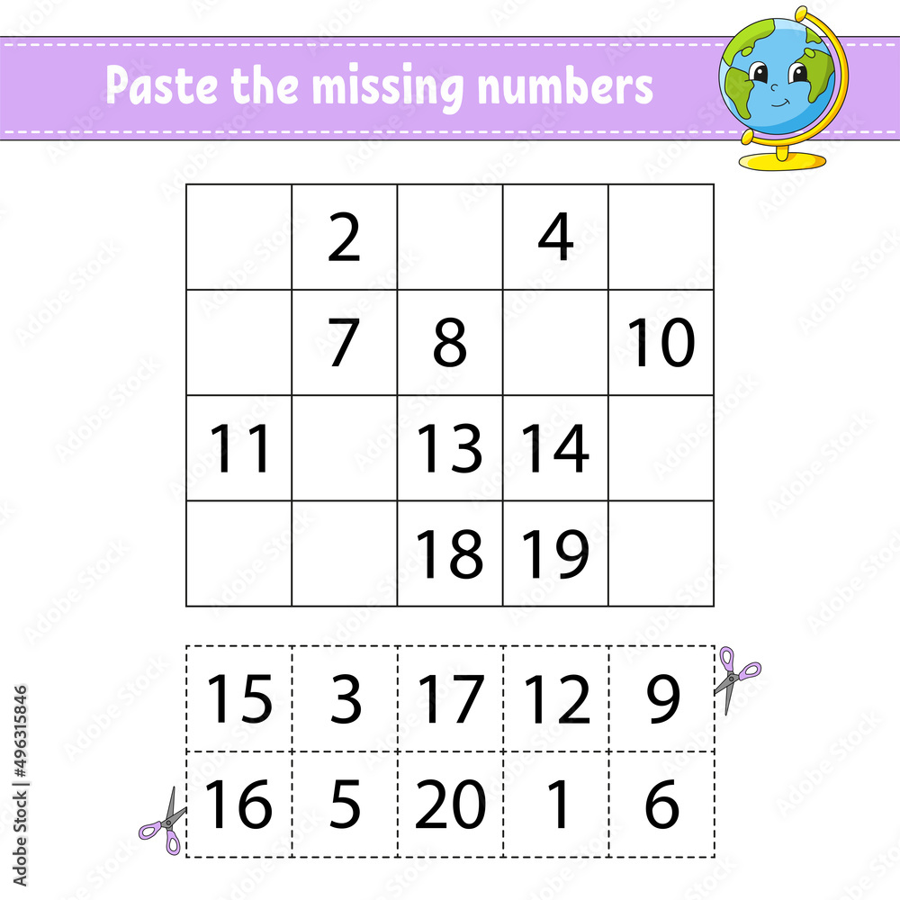 Paste The Missing Numbers 1 20 Game For Children Handwriting Practice Paste The Missing Numbers 1 20 Game For Children Handwriting Practice