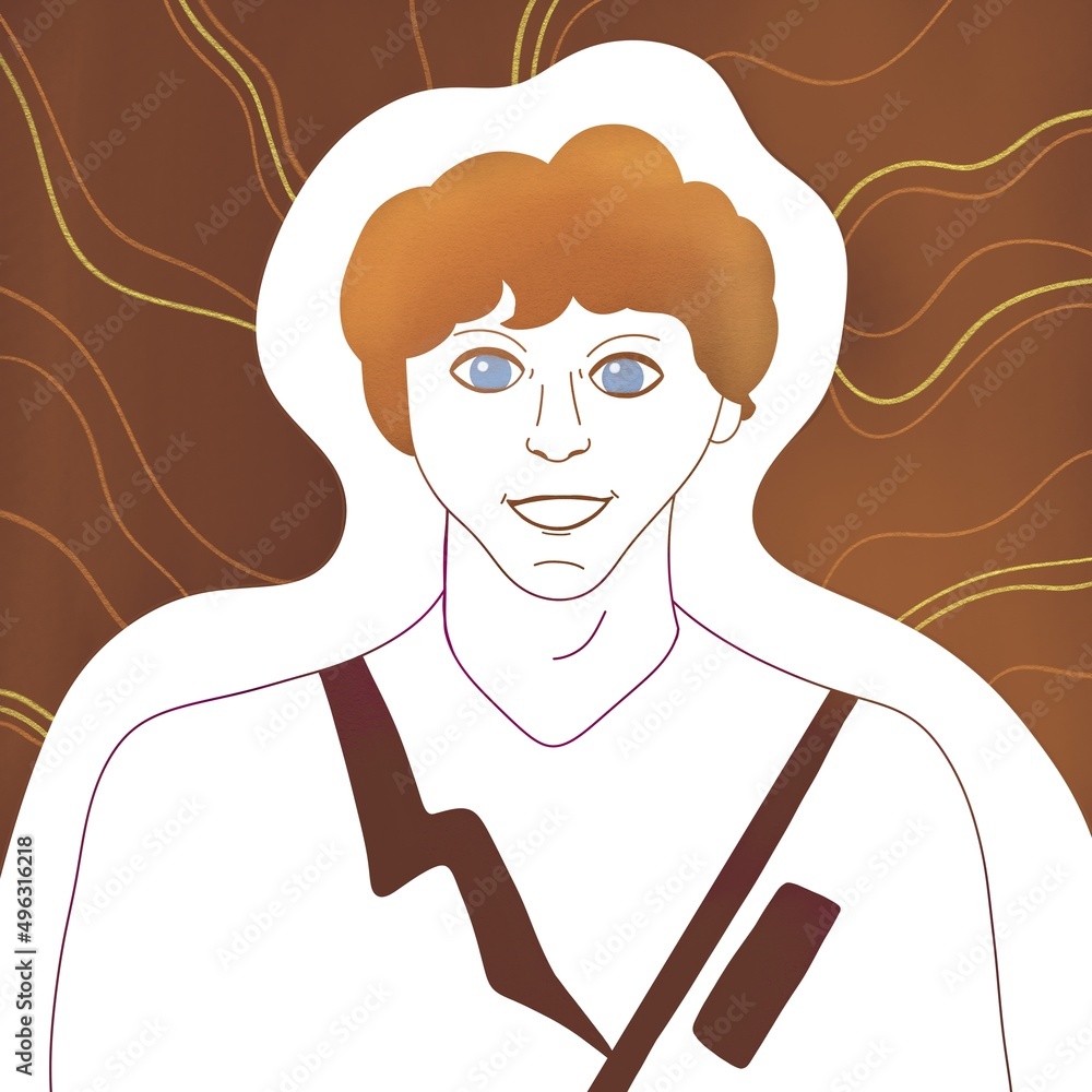 Drawn handsome avatar of a young guy. Portrait of a guy. Happy man ...