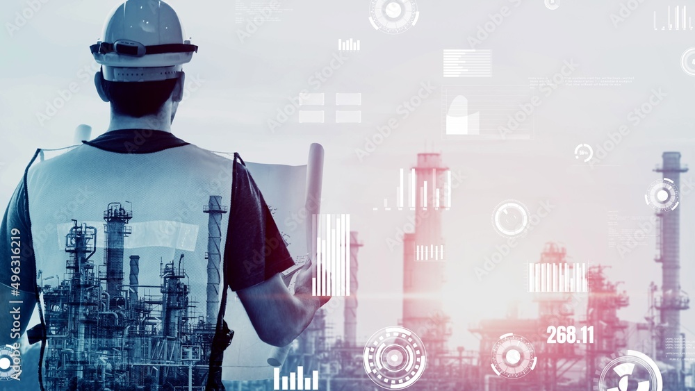 Future factory plant and inventive energy industry concept in creative ...