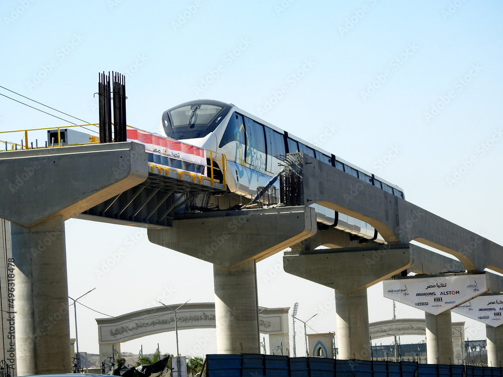 Cairo, Egypt, November 4 2021: Cairo monorail on its track on steel and ...