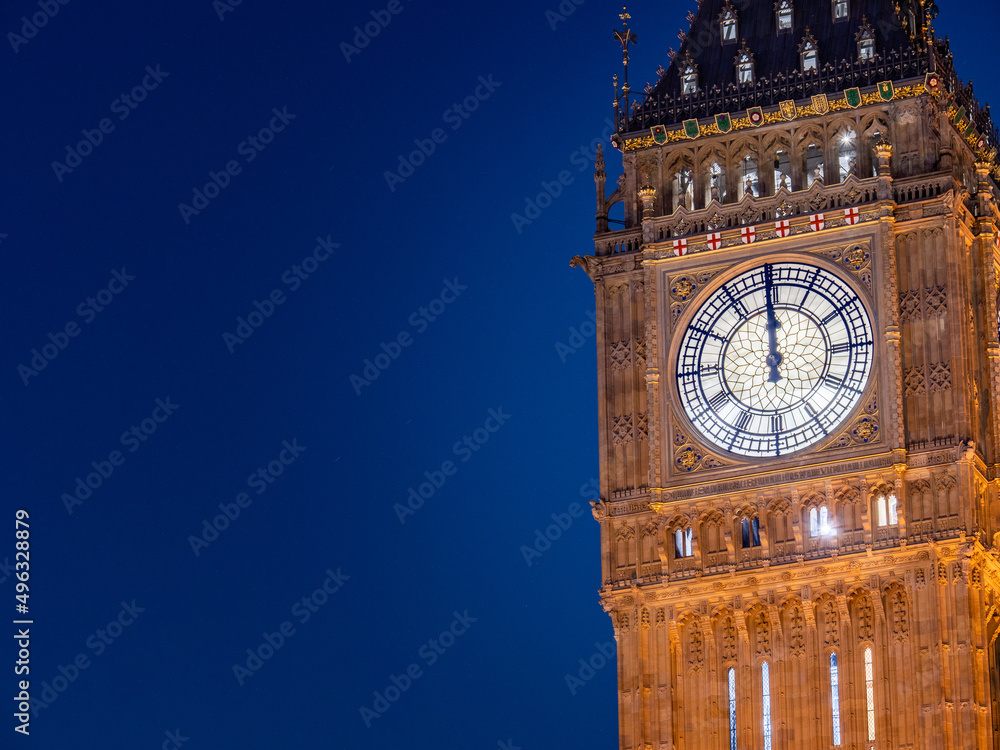Big Ben at midnight. The iconic London landmark clock tower at exactly ...