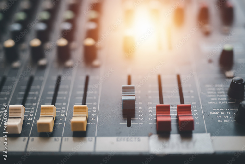 Audio music mixer. Digital sound equipment. Studio radio mixing ...