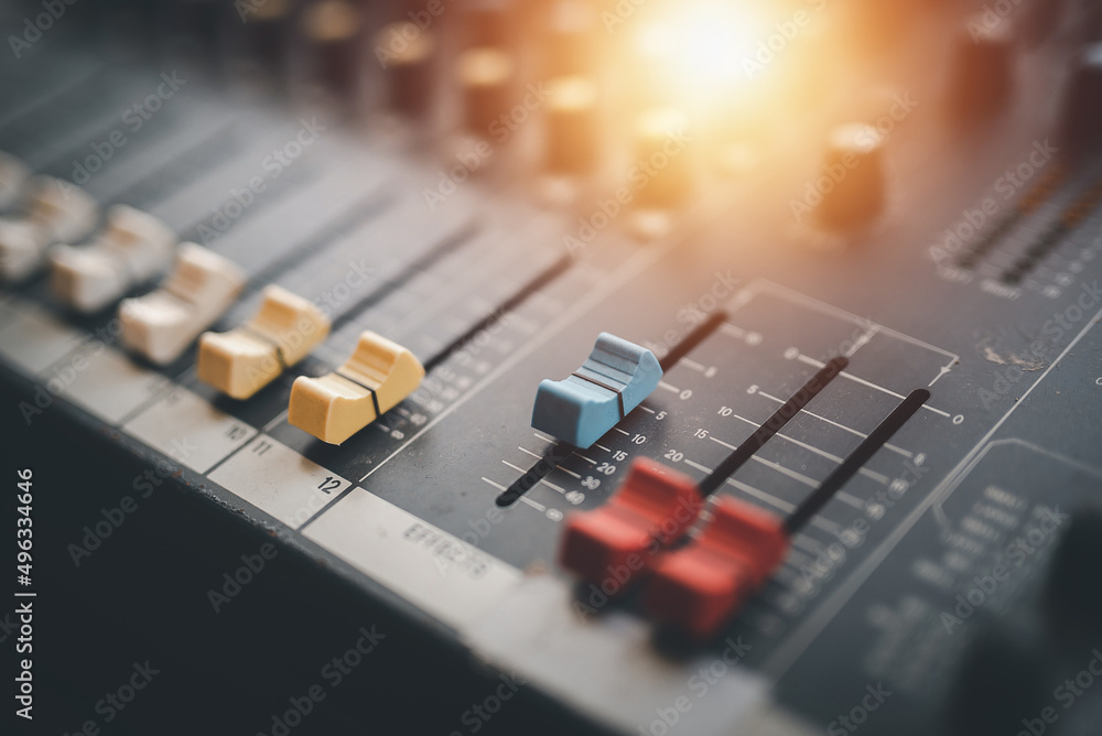 Audio music mixer. Digital sound equipment. Studio radio mixing ...