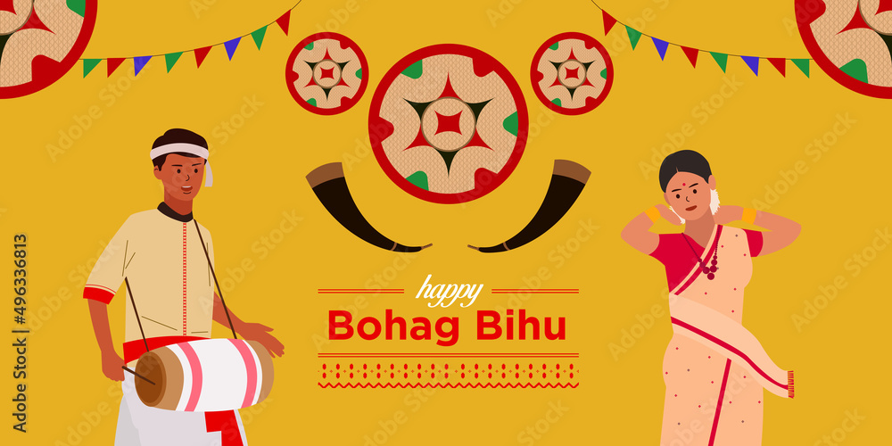 Happy Bohag Bihu typography, Assamese vector illustration, Indian ...